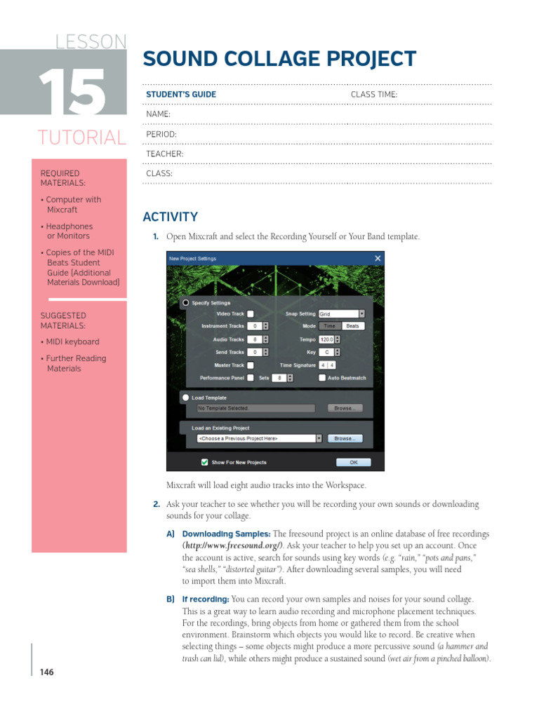 Lesson 15 - Sound Collage Project Handout | PDF | Headphones | Microphone