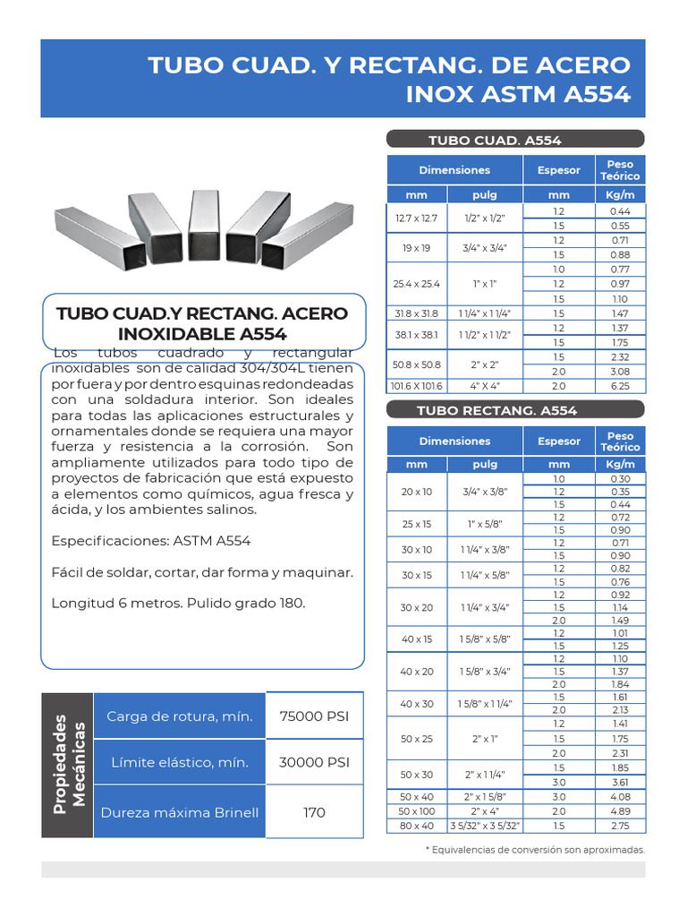 TUBO INOX CUADRADO Y RECTANGULAR A554 | PDF | Acero inoxidable ...