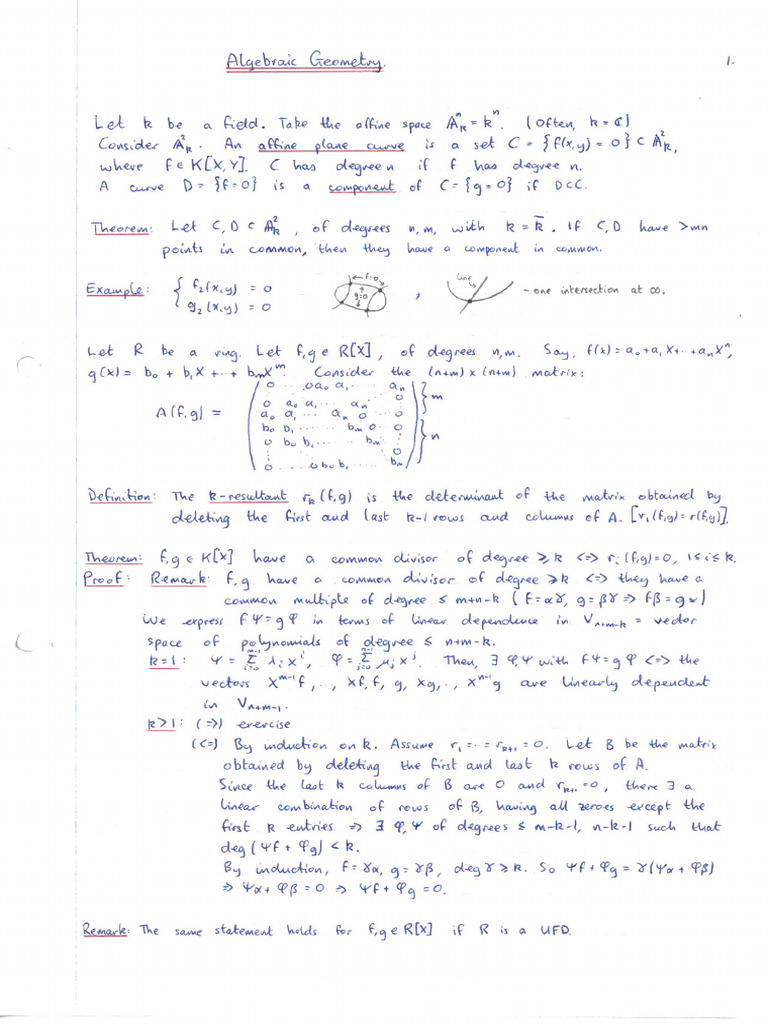 Algebraic Geometry (Short Lectures) | PDF