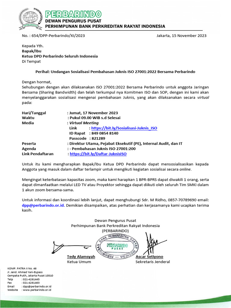 Surat DPD Selindo Juknis ISO (Ok) | PDF