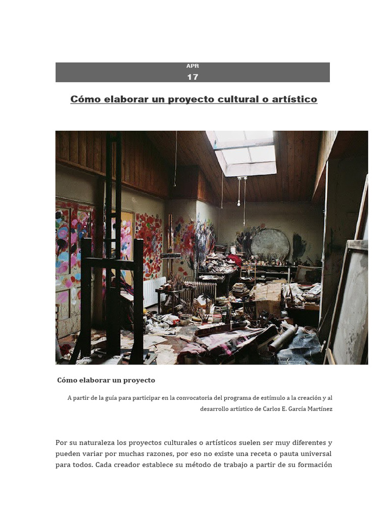 Cómo Elaborar Un Proyecto Cultural o Artístico | PDF | Creatividad ...