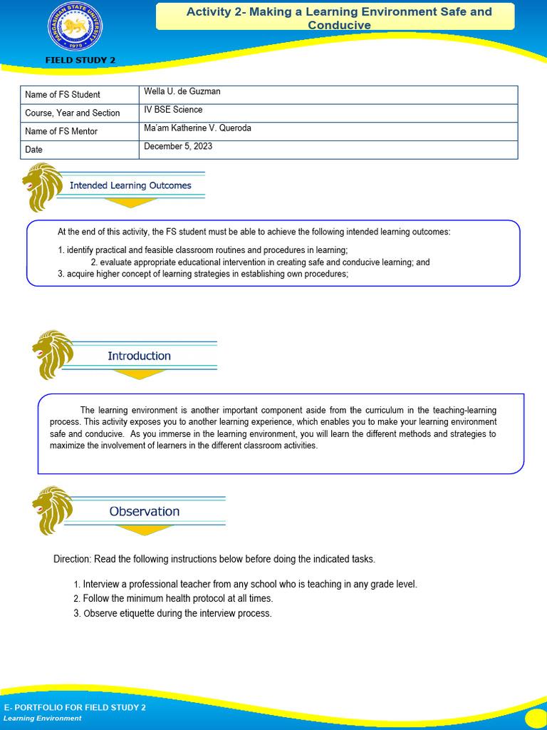 FS 2 Activity 2 | PDF | Learning | Teachers