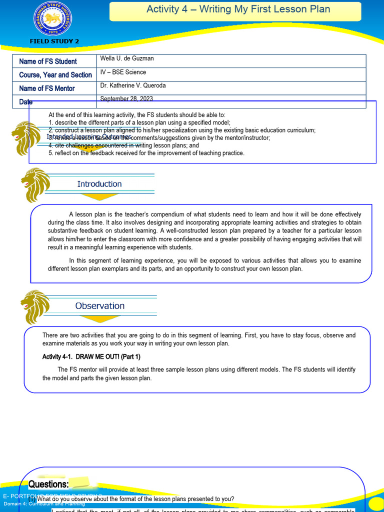 FS 2 Activity 4 | PDF | Lesson Plan | Educational Assessment