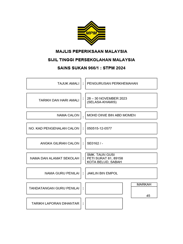 FORMAT LAPORAN AMALI PERKHEMAHAN (3) Dinie Terbaharu | PDF