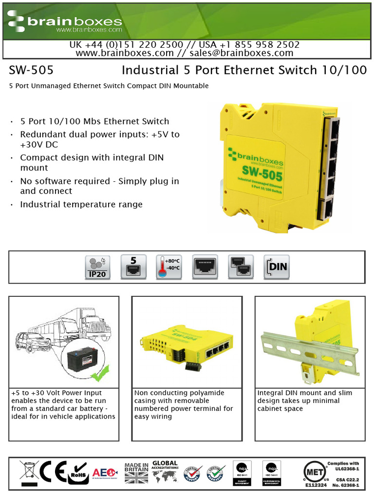 SW 505 Datasheet | PDF | Computer Networking | Manufactured Goods