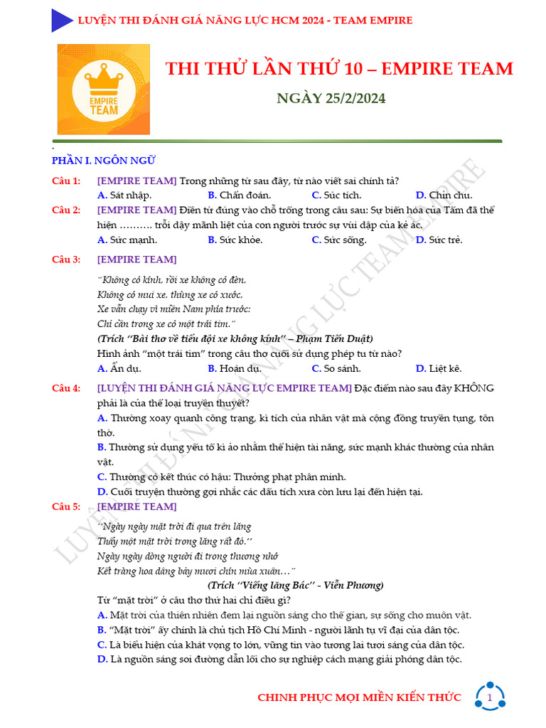 THI THỬ LẦN 10 EMPIRE TEAM | PDF