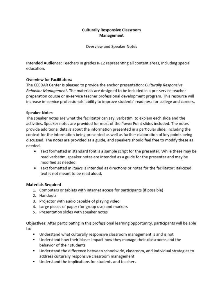 Session Guide Classroom Management Outline | PDF | Human Communication | Cognition