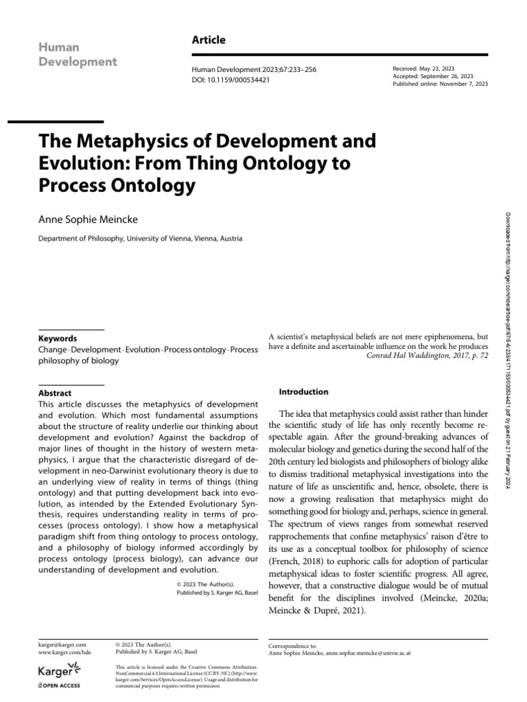 The Metaphysics of Development and Evolution: From Thing Ontology To Process Ontology | PDF ...