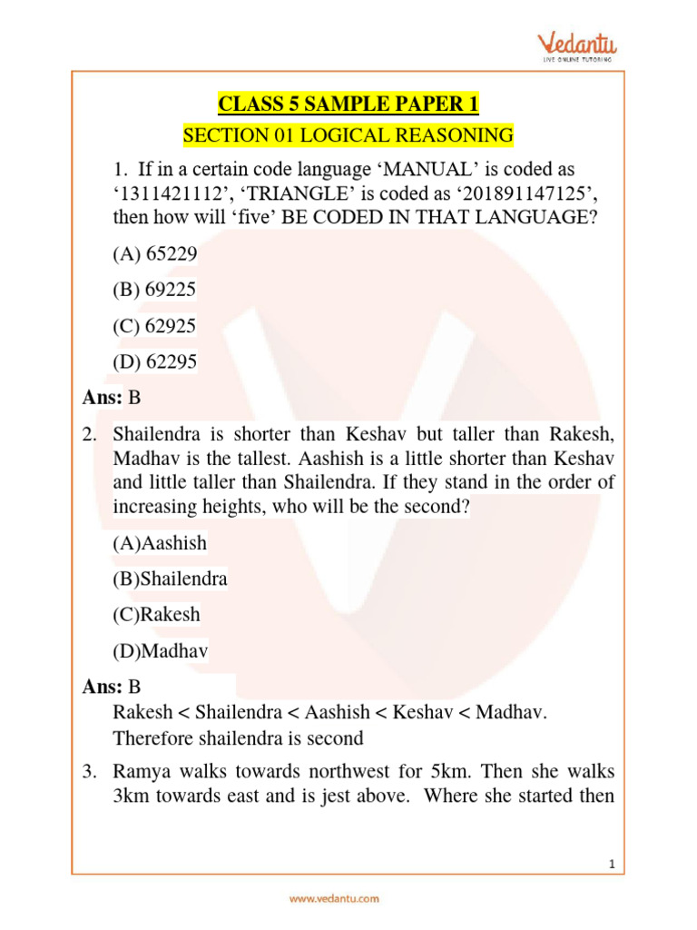 NSO Sample Question Paper 1 For Class 5 - Download Free PDF With ... NSO Sample Question Paper 1 For Class 5 - Download Free PDF With ...