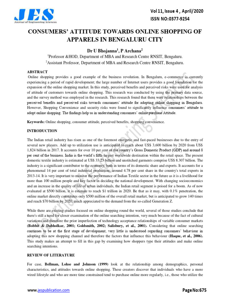 Consumers' Attitude Towards Online Shopping of Apparels in Bengaluru City | PDF | Online ...