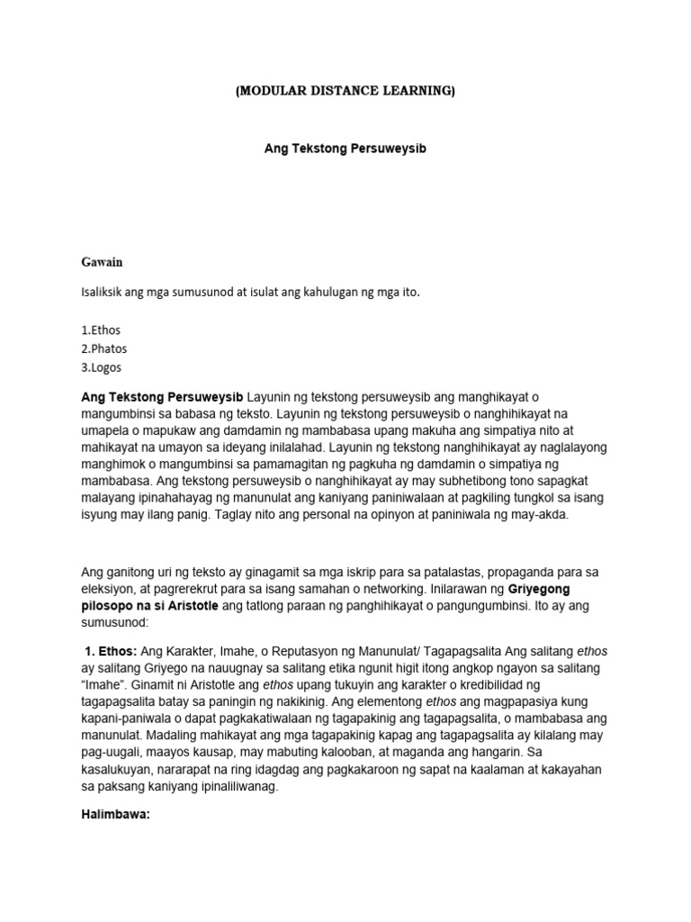 MODULAR DISTANCE LEARNING Gawain Feb.292024 | PDF