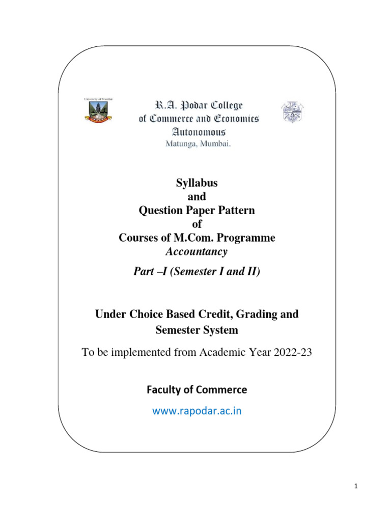 AY 2022-23 Mcom Part I and II (Accountancy) Syllabus | PDF | Monopoly ...