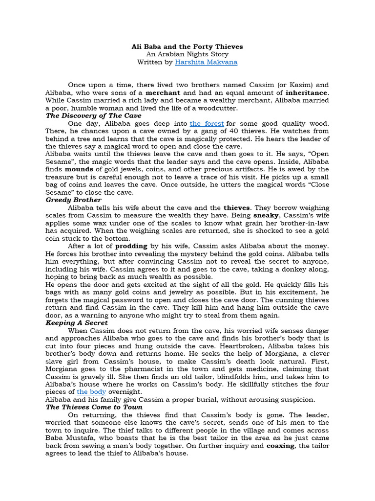 Ali Baba and The Forty Thieves | PDF