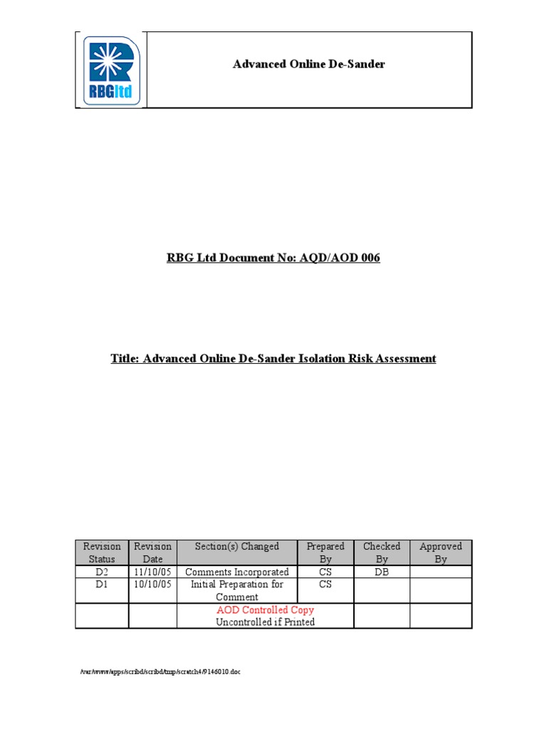 AOD Isolation Risk Assessment Rev D2 | PDF | Valve | Pump