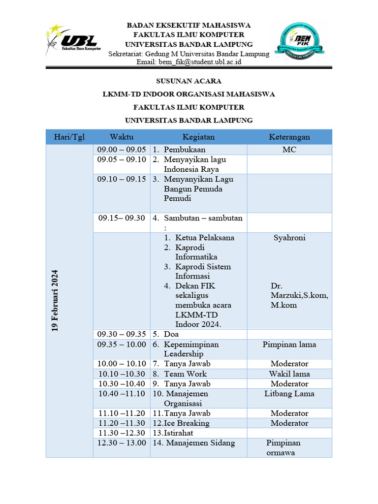 Susunan Acara Indoor 2024 | PDF
