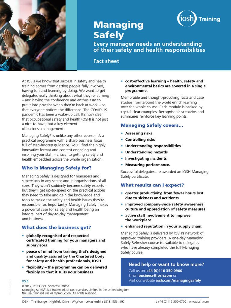 Managing Safely Fact Sheet | PDF | Occupational Safety And Health ...