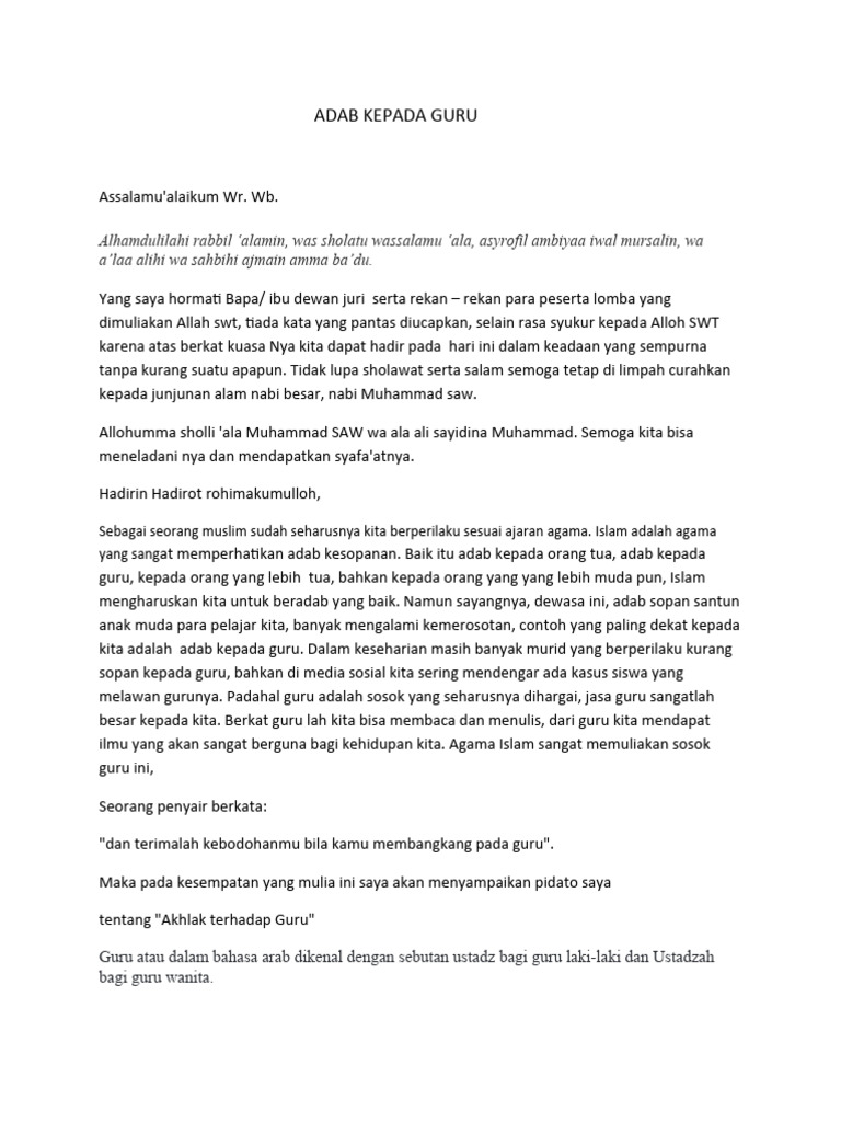 PIDATO PAI ADAB KEPADA GURU, Revisi | PDF | Gaya Hidup