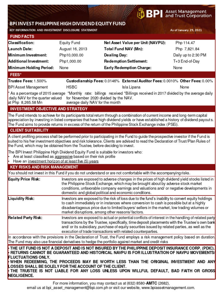 Eq - Uitf - Bpi Invest Phdef Jan 2021 | PDF | Investment Fund ...