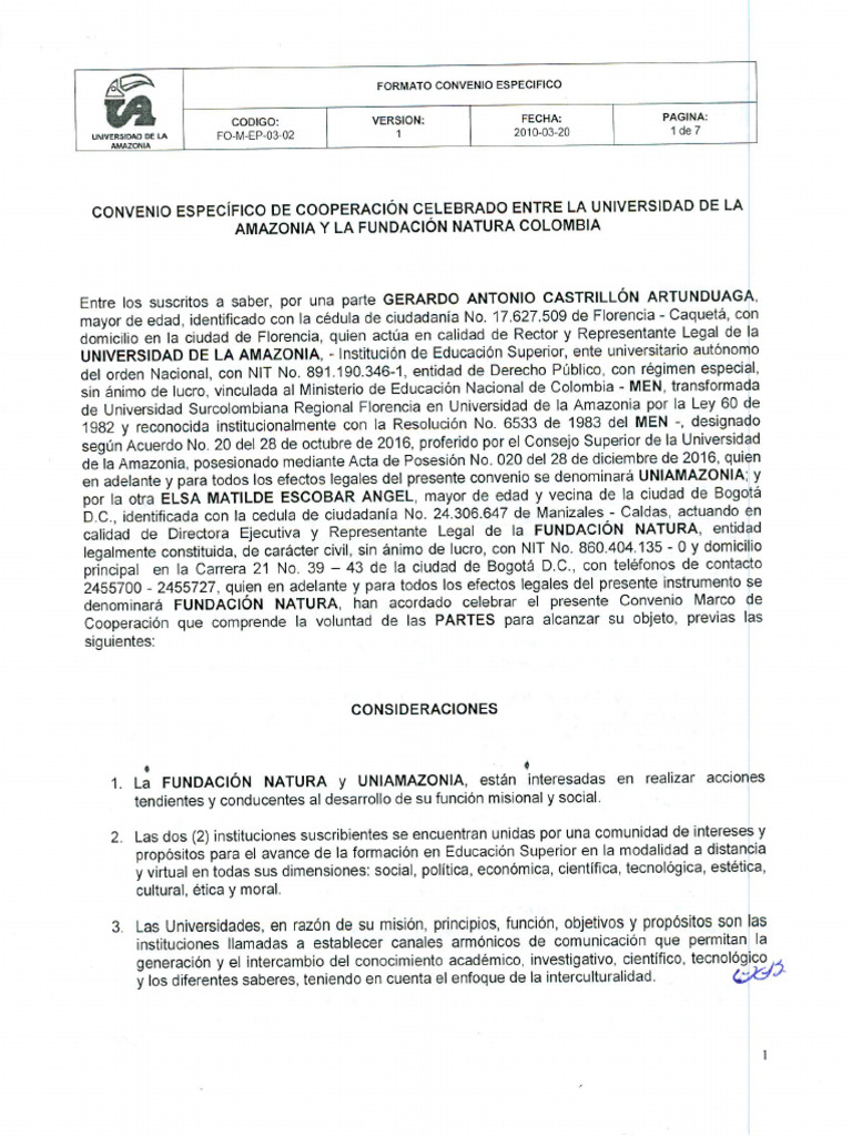 Convenio Específico Fundación Natura | PDF