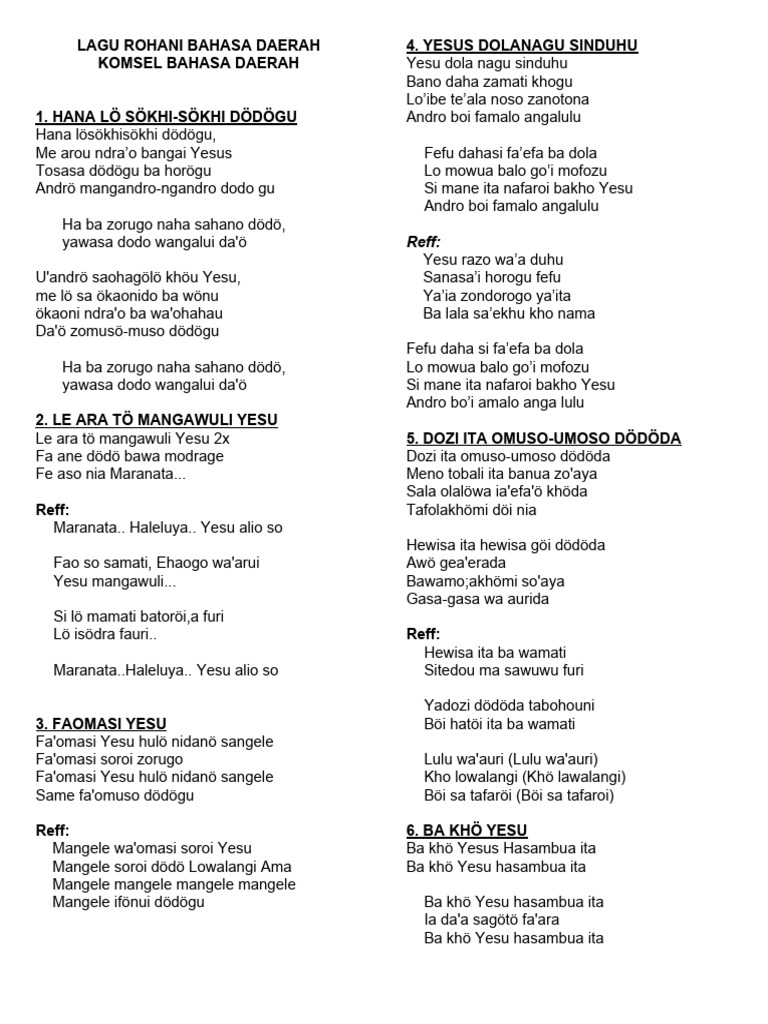 Lirik Lagu Rohani Nias Daerah | PDF