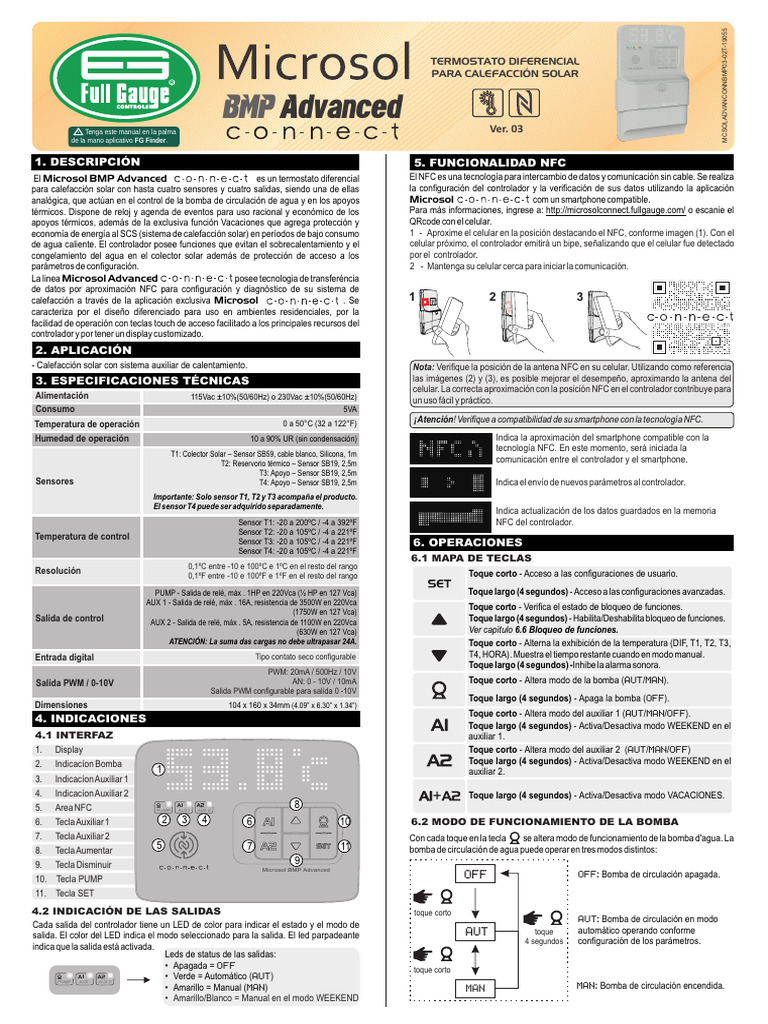 MICROSOL BMP ADVANCED CONNECT Manual-Del-Producto-192 | PDF | Calor | Termostato