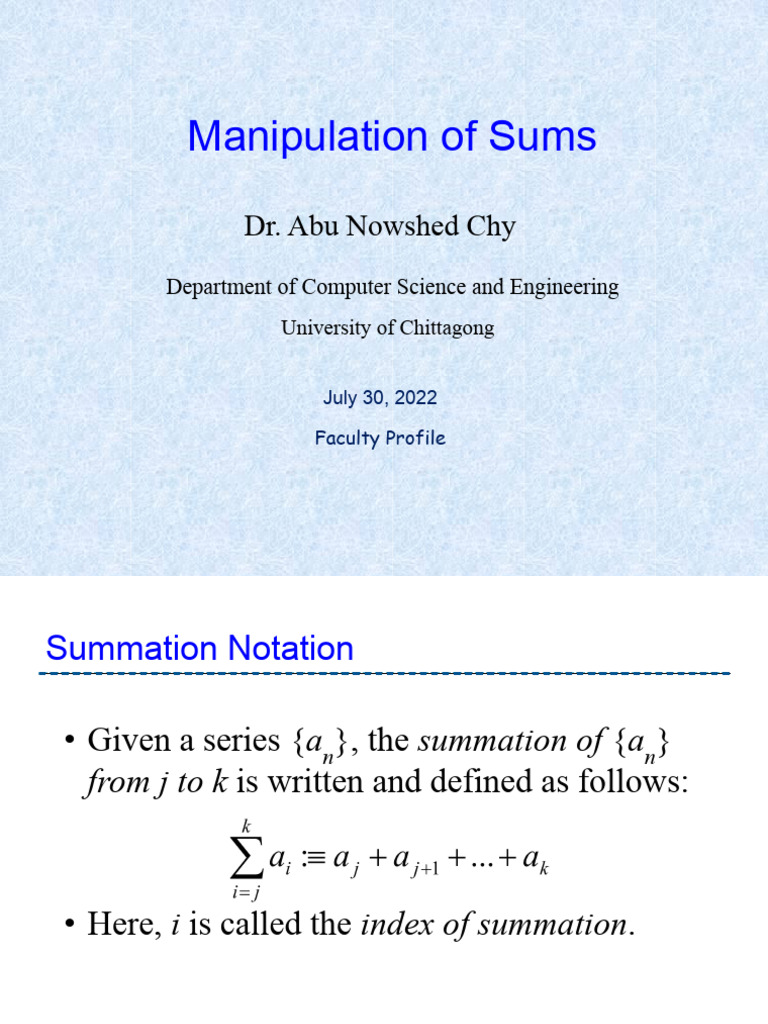Manipulation of Sums | PDF | Summation | Arithmetic
