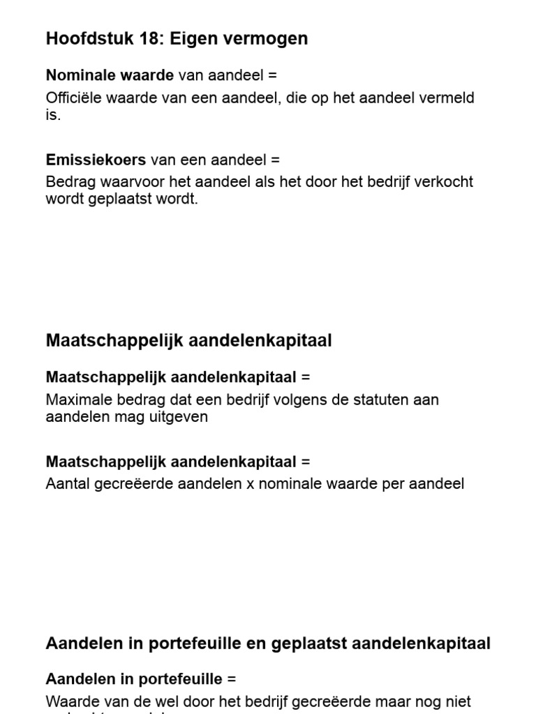 Hoofdstuk 18: Eigen Vermogen: Nominale Waarde Van Aandeel | PDF