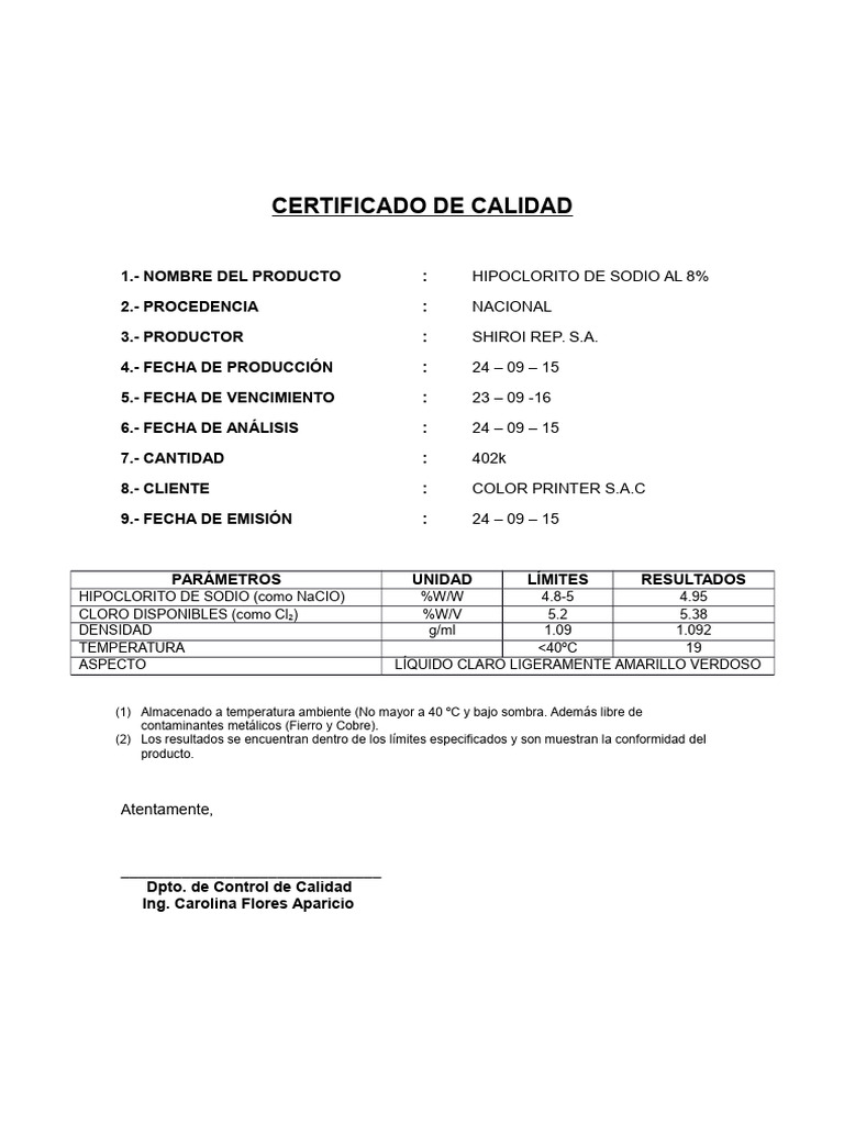 Certificado de Calidad | PDF