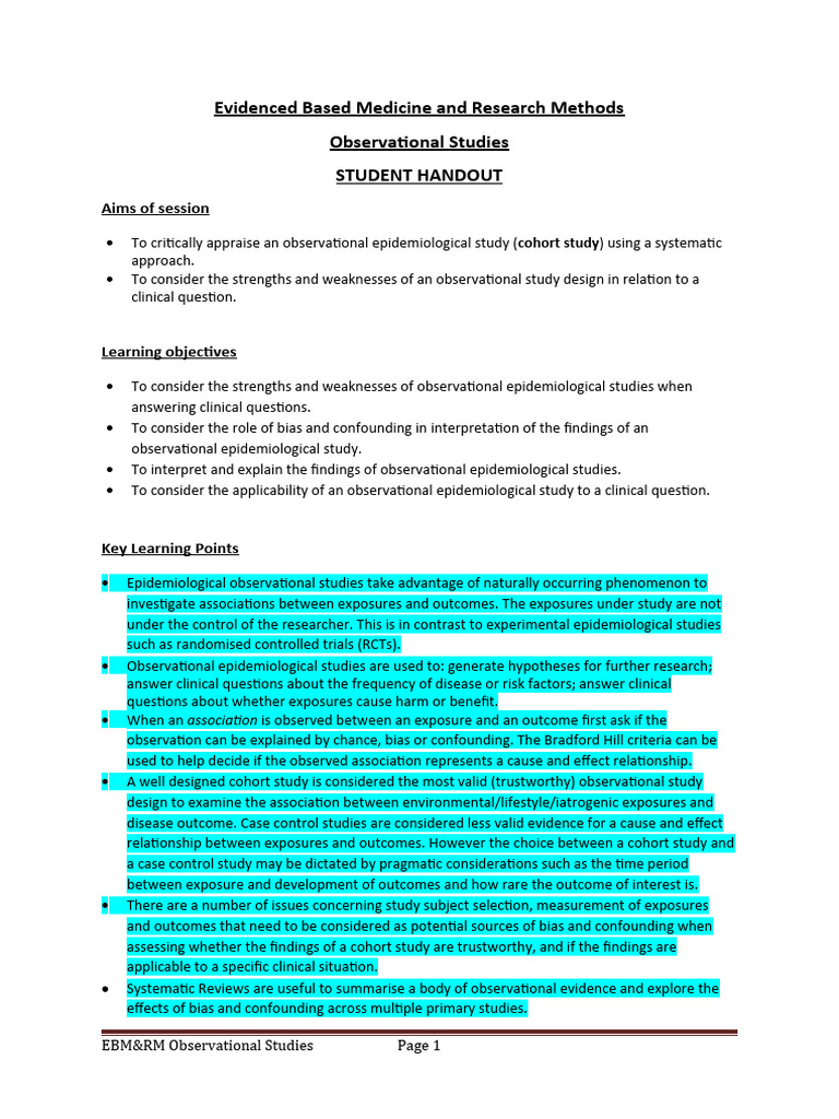 Ebm&Rm Obs Student SGT 23 | PDF | Hormone Replacement Therapy | Epidemiology