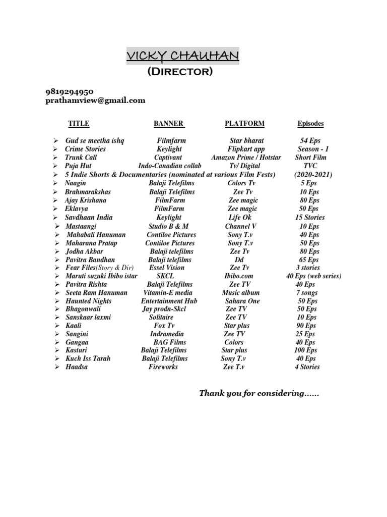 Vicky Chauhan (Director) - Resume | PDF | Broadcasting | Television