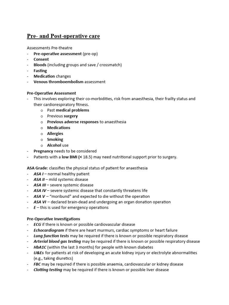 Pre and Post Operative Care | PDF | Surgery | Analgesic