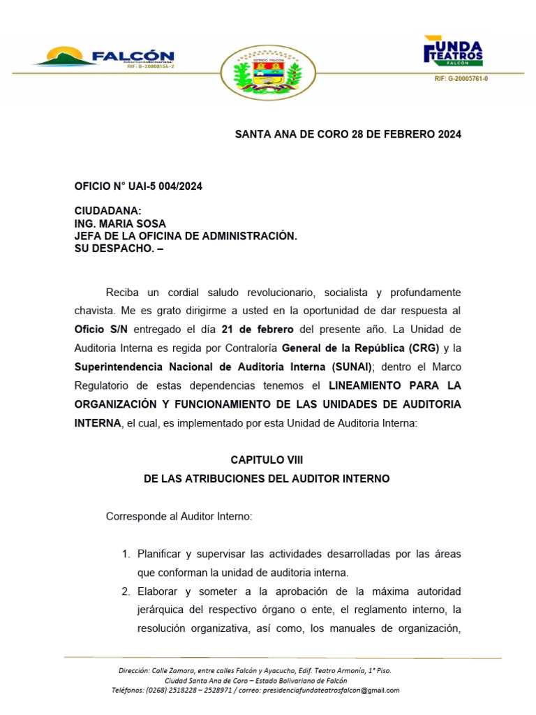 Oficio Uai 5 004 2024 | PDF | Auditoría | Fiscal Oficio Uai 5 004 2024 | PDF | Auditoría | Fiscal