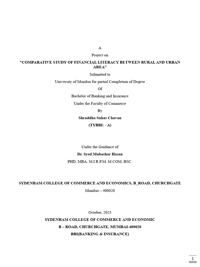 Comparative Study Of Financial Literacy In Rural Areas And Urban Areas