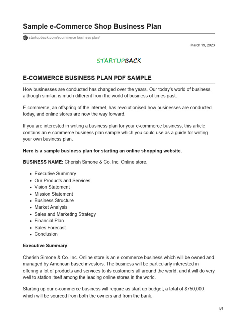 Sample E-Commerce Shop Business Plan | PDF | E Commerce | Marketing
