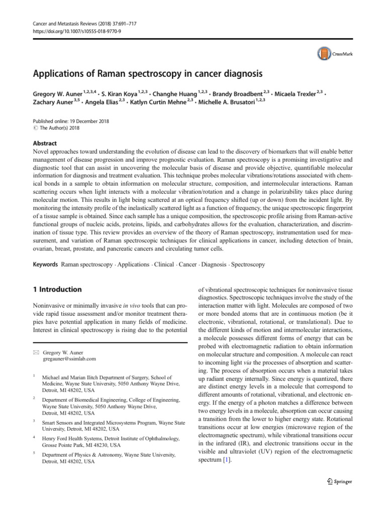 Applications of Raman Spectroscopy in Cancer Diagnosis | PDF | Raman ...
