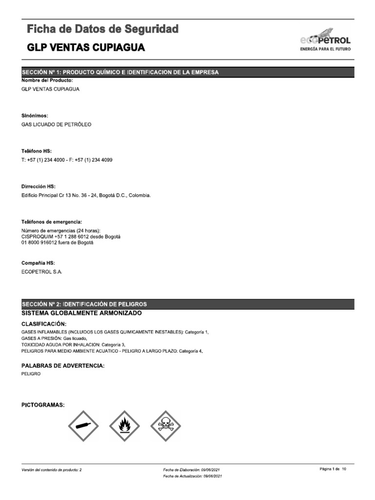 Hoja Seguridad Gas Propano | PDF