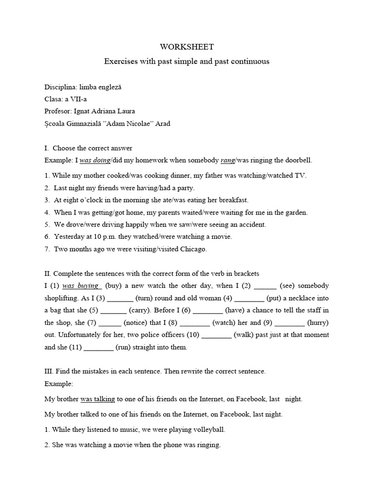 WORKSHEET Exercises With Past Simple and Past Continuous | PDF