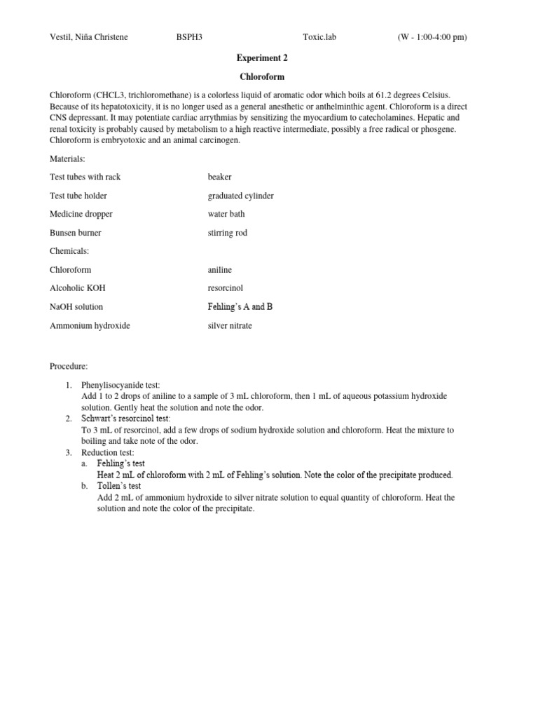 Chloroform Toxicity and Antidote Overview | PDF | Chloroform | Anesthesia