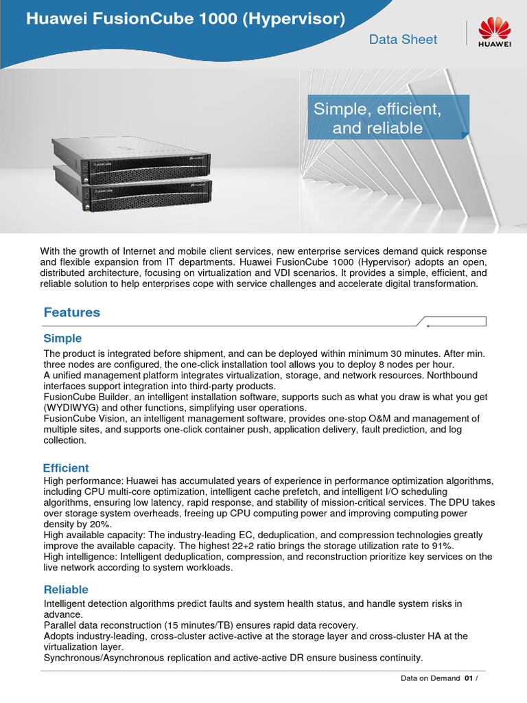 FusionCube 1000 (Hypervisor) - Datasheet | PDF | Desktop Virtualization | Virtualization