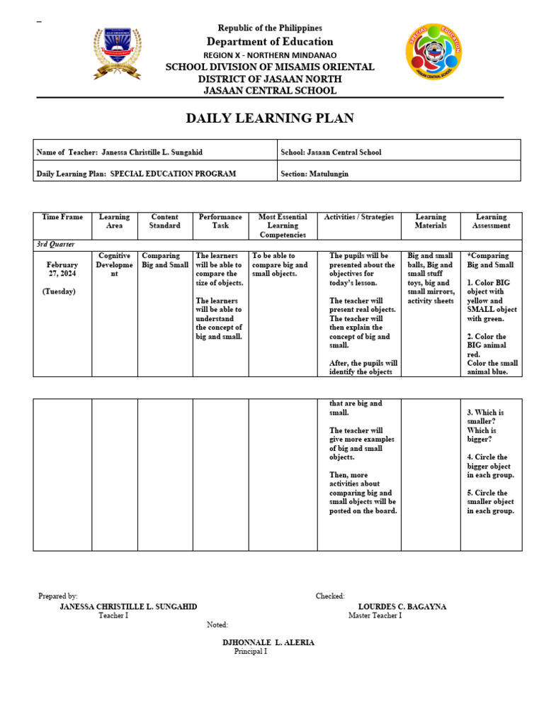 Daily Learning Plan | PDF | Learning | Teachers