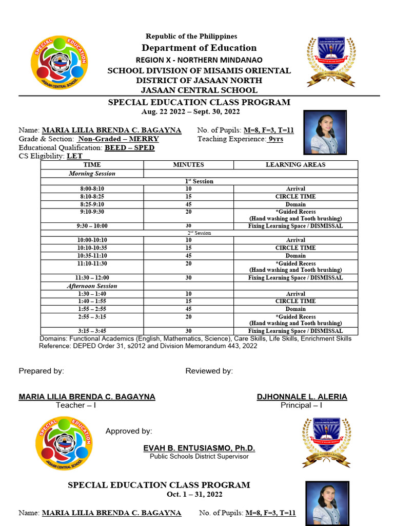 Sped Class Program | PDF | Learning