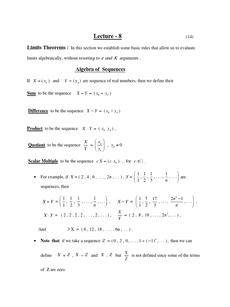 Algebra of Limits and Sequences | PDF | Sequence | Real Number