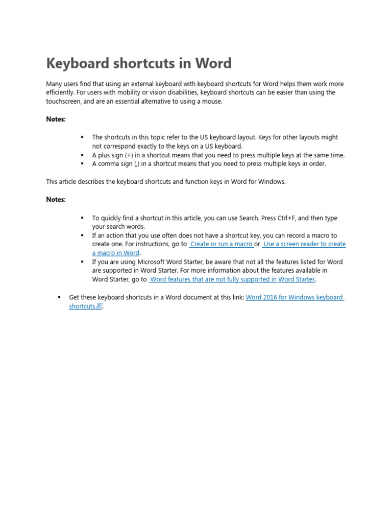 Keyboard Shortcuts in Word | PDF | Microsoft Word | Computer Keyboard