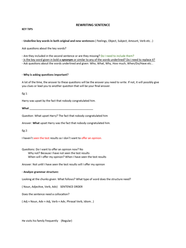 Rewriting Sentences | PDF | Verb | Word