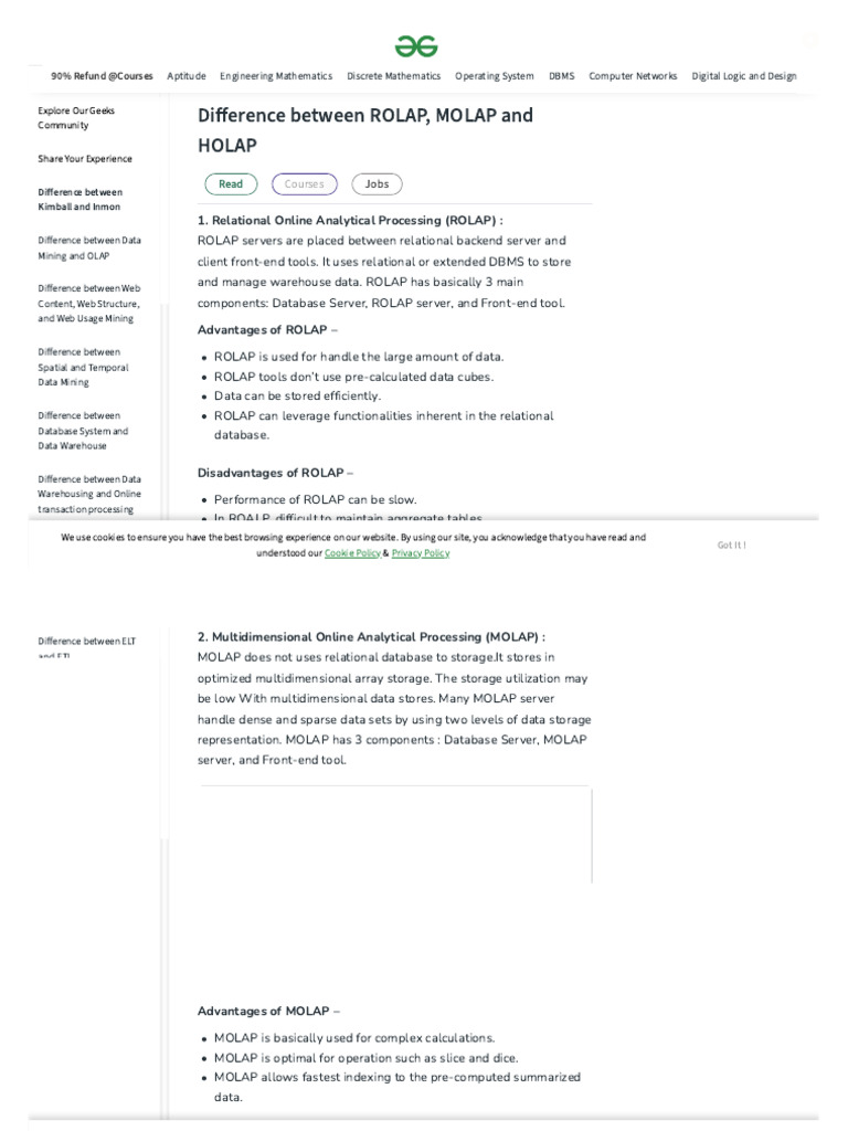 Difference Between ROLAP, MOLAP and HOLAP - GeeksforGeeks | PDF