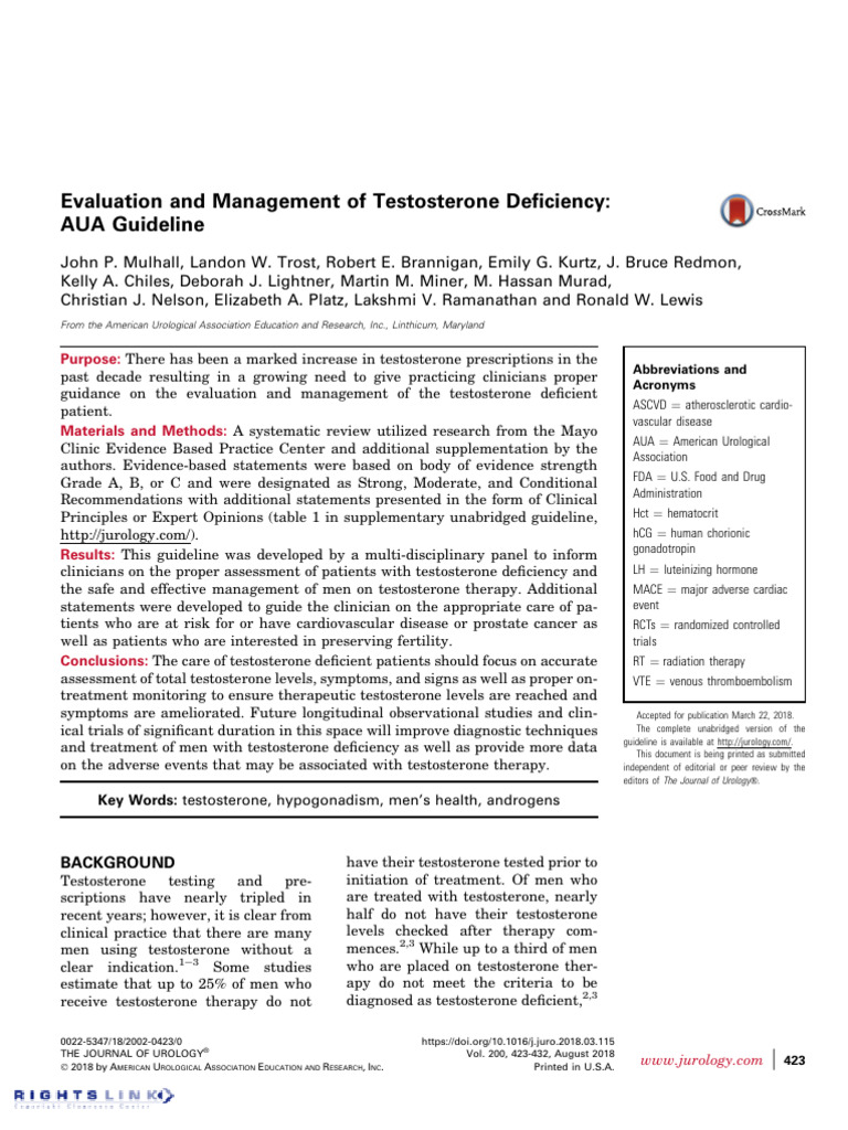 Testosterone Deficiency JU | PDF | Testosterone | Prostate Specific Antigen