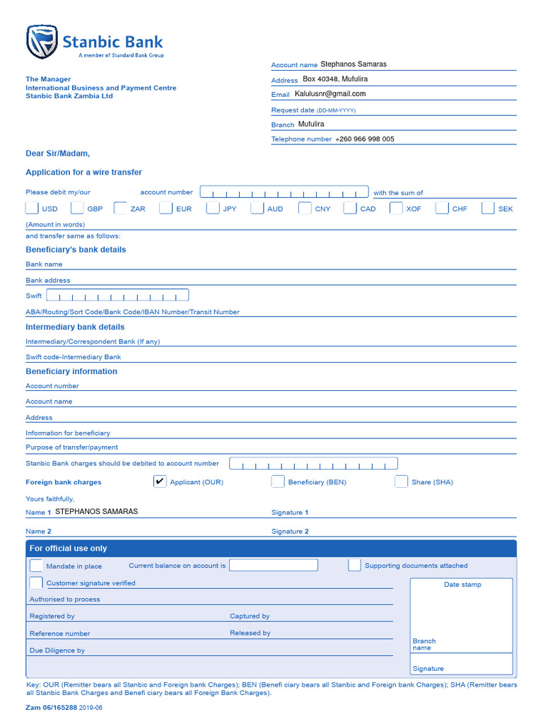 Stanbic Bank Wire Transfer Application | PDF | Banks | Economies