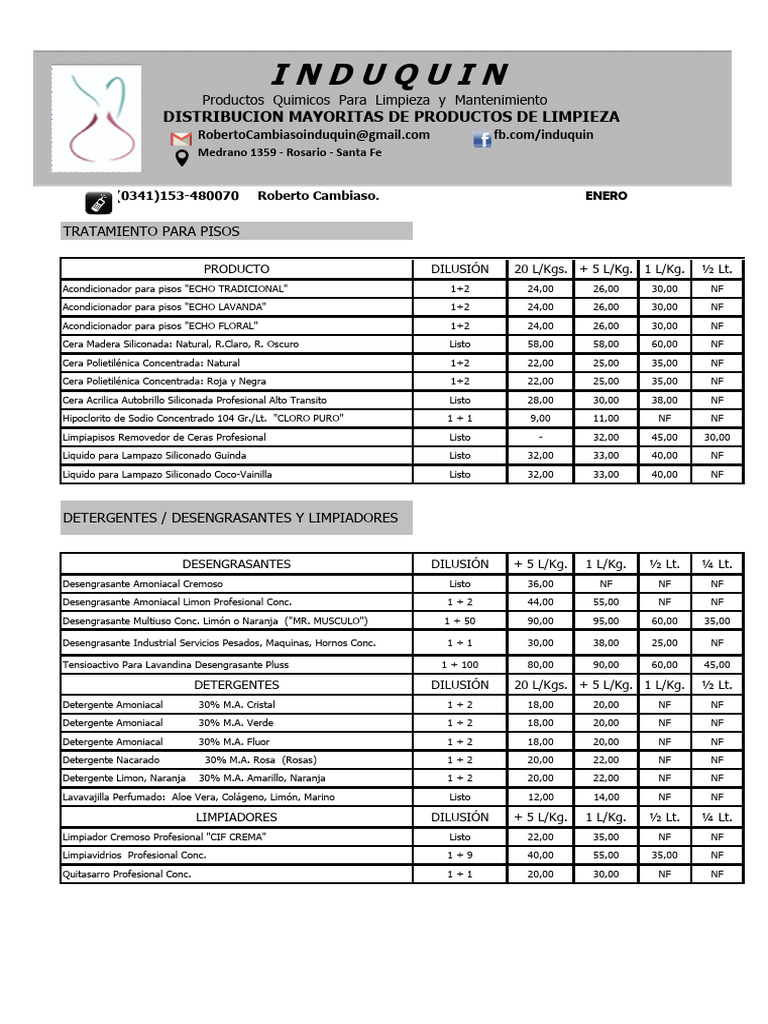 Lista de Precios Induquim | PDF | Agua | Piscina