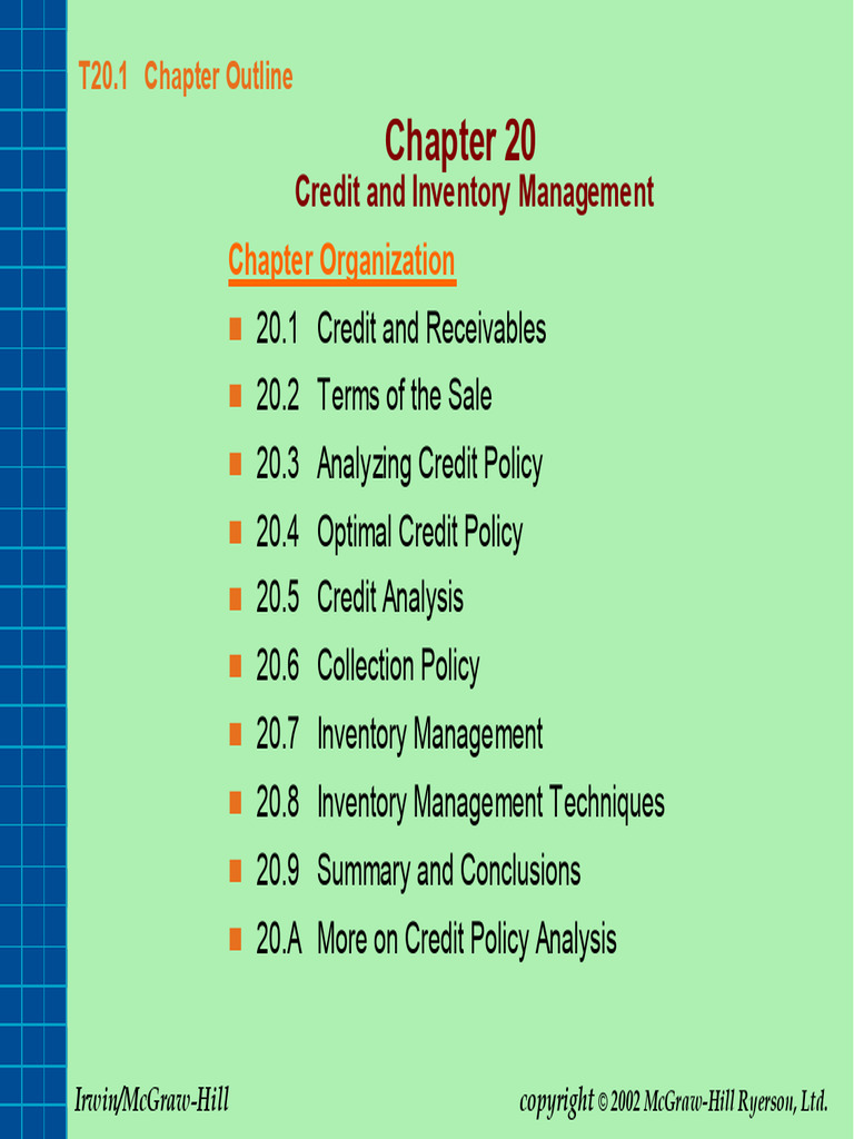 Credit and Inventory Management Chapter 20 | PDF