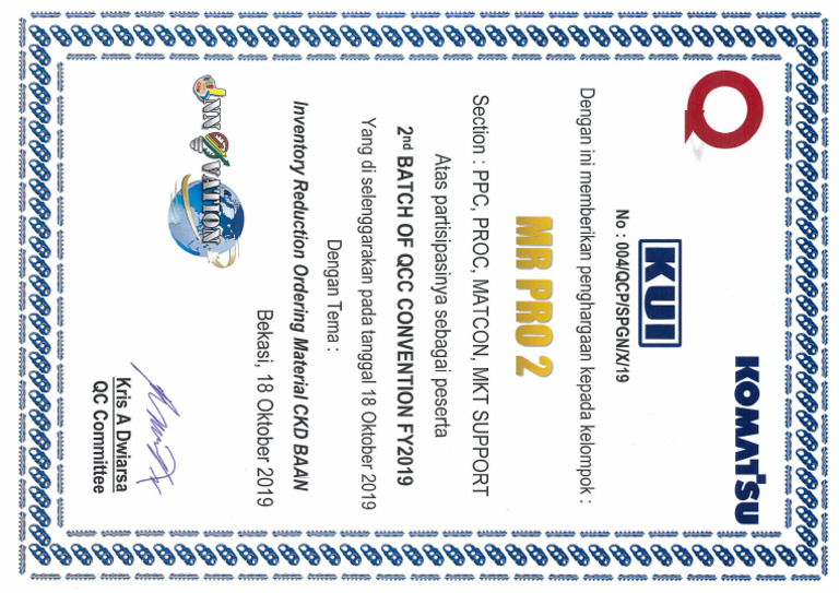 Sertifikat QCC MR Pro2 | PDF